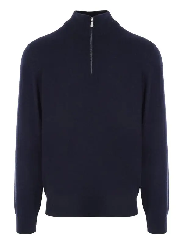 Brunello Cucinelli Cashmere Quarter Zip Jumper - Blue