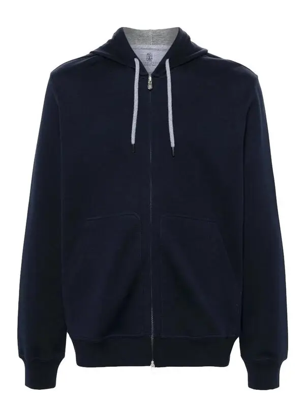 Brunello Cucinelli Cotton Blend Jersey Hooded Sweatshirt - Blue