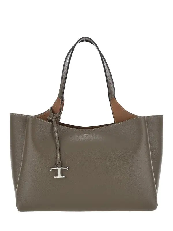 TOD'S Grey Medium Handbag With T Metal Pendant In Leather For - Multicolor