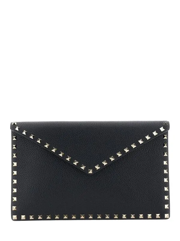 Valentino Garavani Black Clutch With Envelope Design And Rockstud Decoration In Leather For - Multicolor