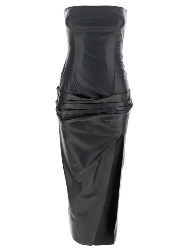 Attico Sleeveless Off-shoulder Midi Dress With Ruched Waist And Front Single Slit - Multicolor