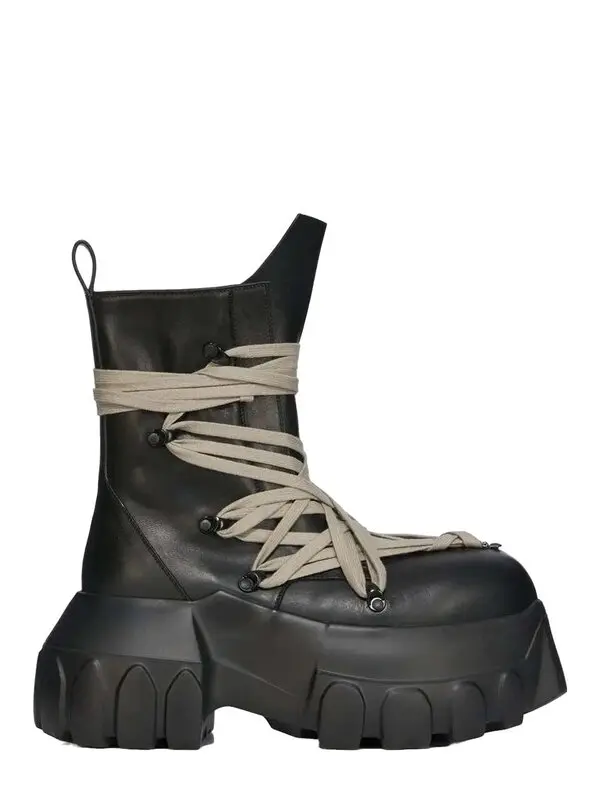 Rick Owens Leather Boots Megalace Mega Tractor - Black