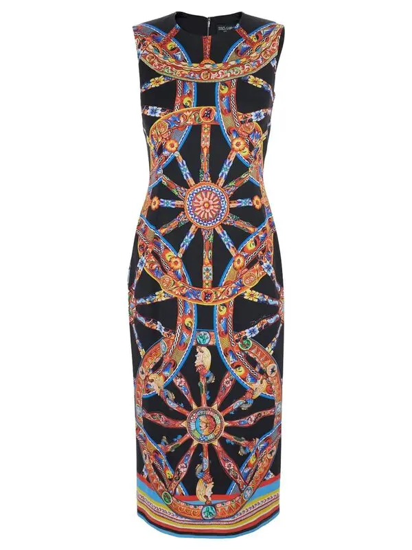 Dolce & Gabbana Sleeveless Dress With All-over Carretto Print In Satin For - Multicolor