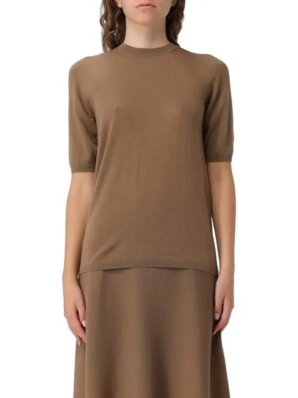 Max Mara Virgin Wool Short Sleeve Knit Pullover - Brown