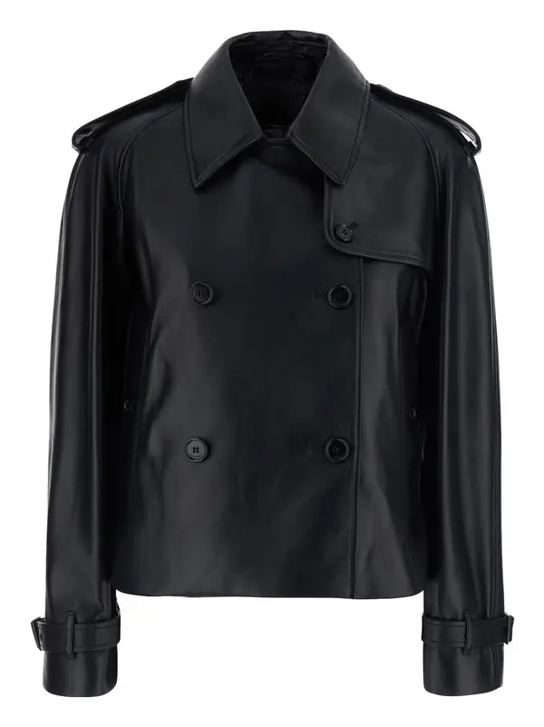 Burberry Mayfair' Black Jacket With Wide Collar And Cropped Design In Leather For - Multicolor