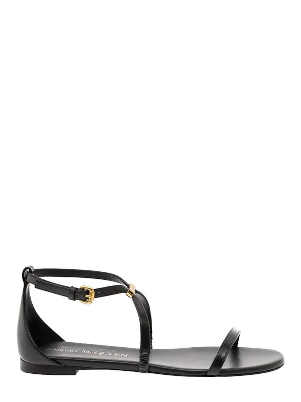 Alexander McQueen Leather Low Sandals With Engraved Logo - Multicolor