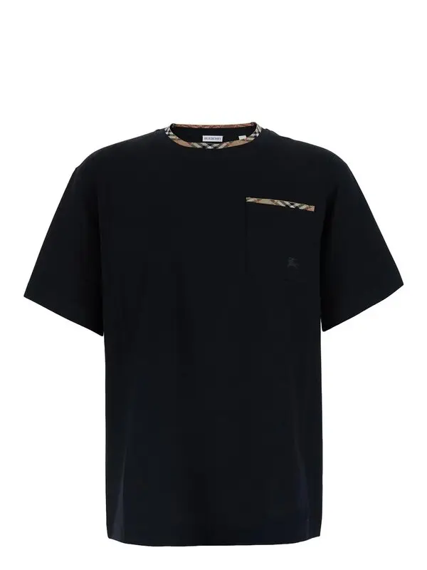 Burberry Ryan' Black Tshirt With Check Motif Details In Cotton For - Multicolor