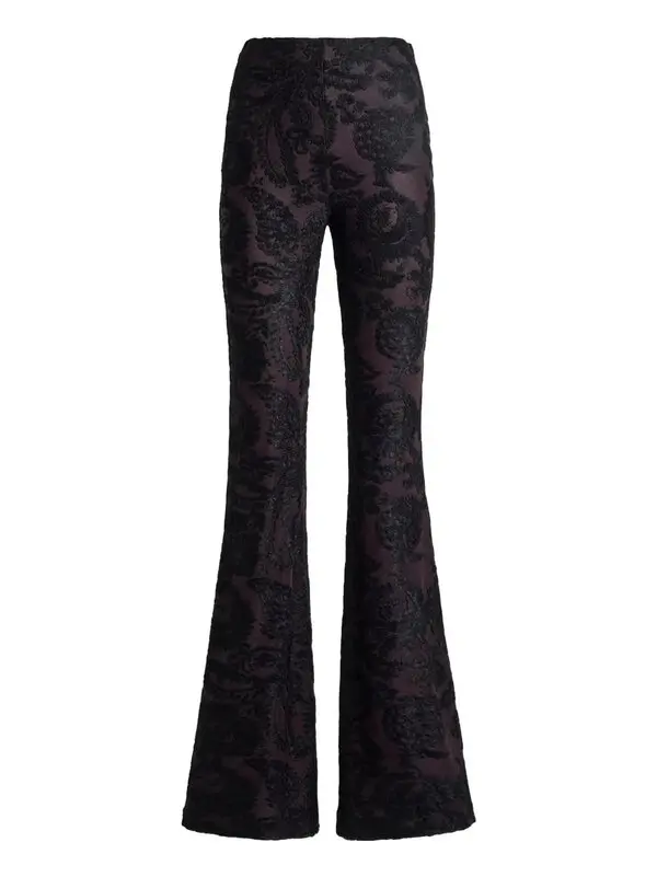 Etro Chenille Jacquard Paisley Foliage Flared Trousers - Black