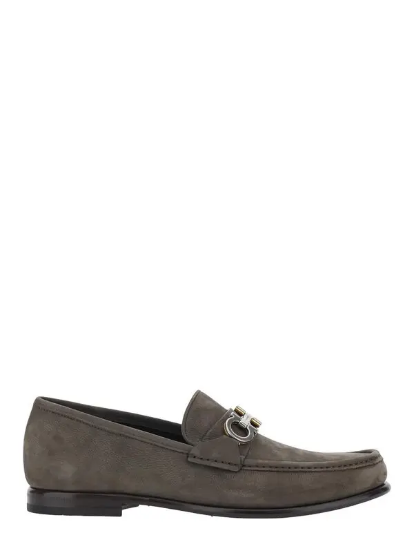FERRAGAMO Avril Leather Loafers - Gray