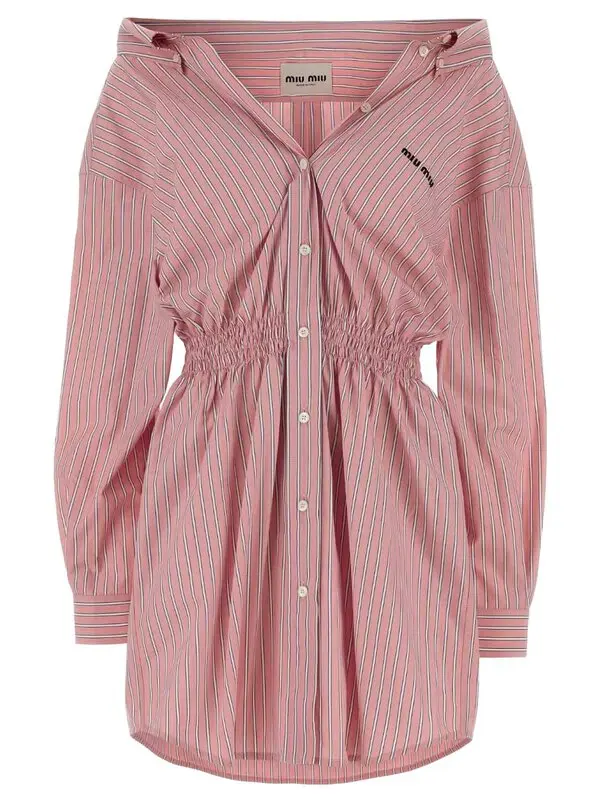 Miu Miu Embroidered Poplin Shirt Dress - Multicolor