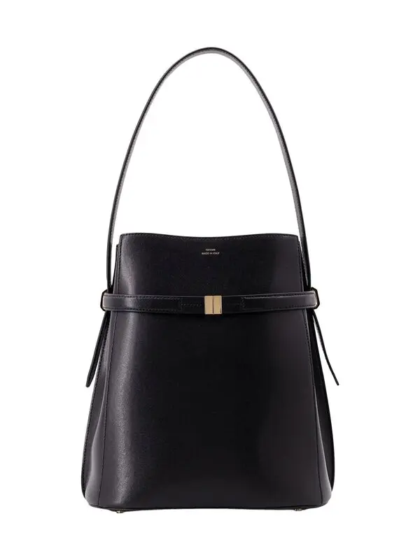 TOTEME Belted Leather Bucket Bag - Black