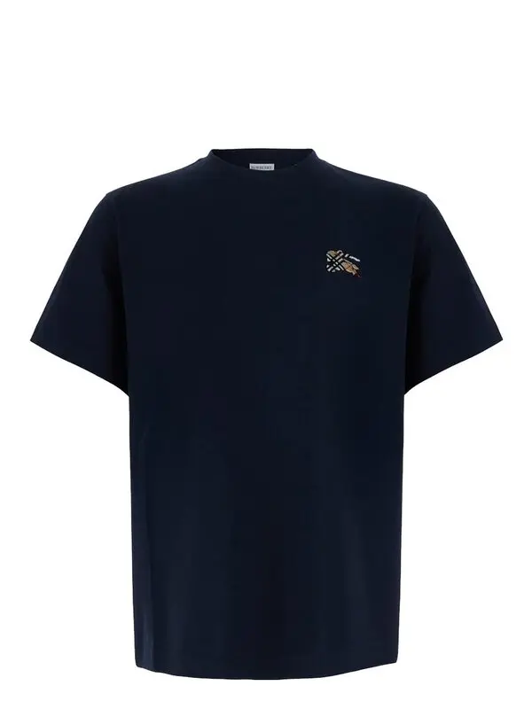 Burberry Blue T-shirt With Ekd Logo Embroidered On The Front In Cotton For - Multicolor