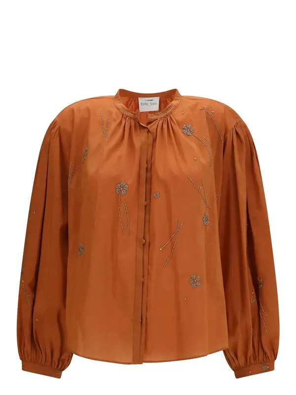 FORTE_FORTE Fleurs D’orient Embroidered Voile Bohemian Shirt - Orange