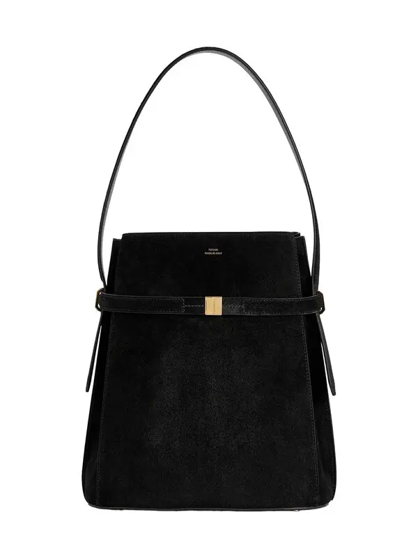 TOTEME Belted Suede Bucket Bag - Black