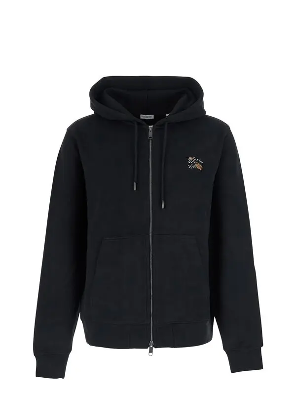 Burberry Scott' Black Hoodie With Fixed Hood And Logo Patch On The Front In Cotton For - Multicolor