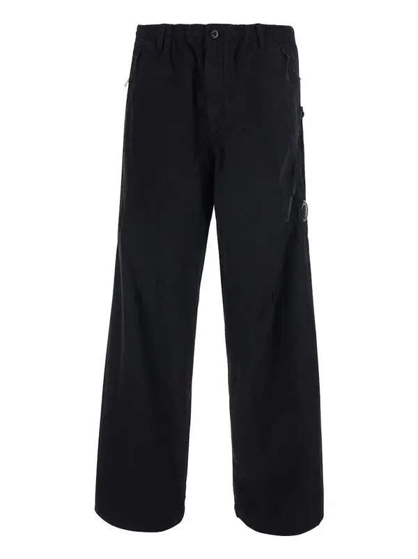C.P. COMPANY Black Cargo Pants With Logo Patch On The Side And Elastic Waist In Cotton For - Multicolor