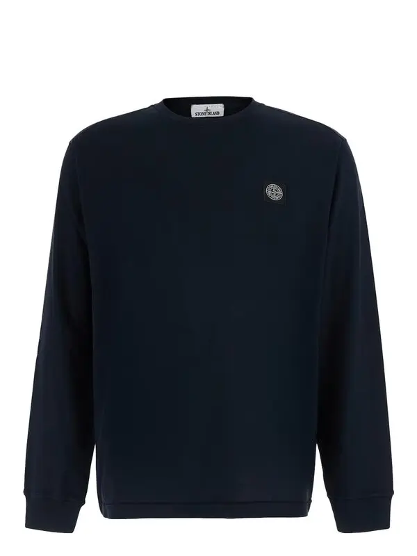 Stone Island Blue Crew Neck T-shirt With Logo Patch On The Front In Cotton For - Multicolor