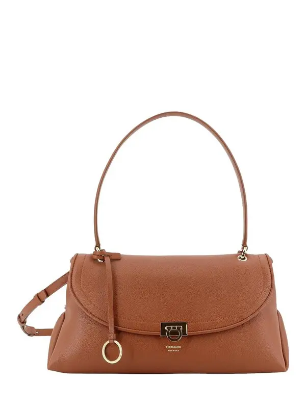 FERRAGAMO Leather Shoulder Bag With Gancini Detail - Multicolor