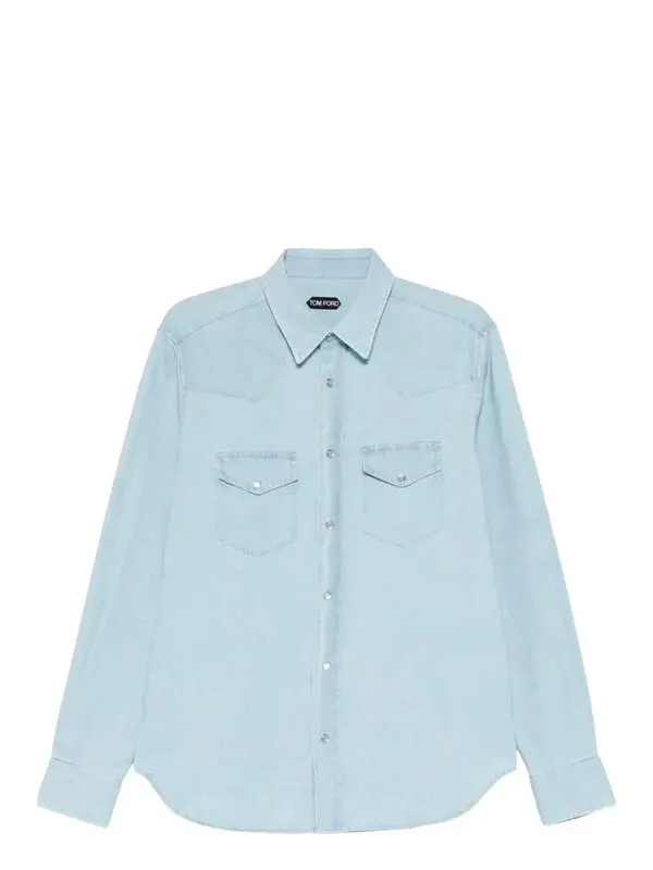 TOM FORD Denim Chambray Western Shirt - Blue