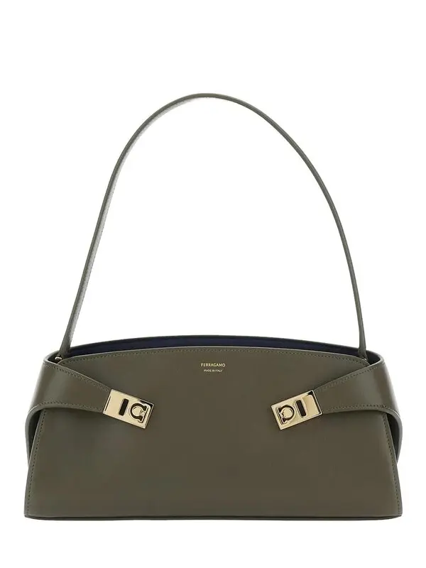 FERRAGAMO Hug East West' Shoulder Bag With Shoulder Strap And Buckled Belts On The Front In Leather For - Green