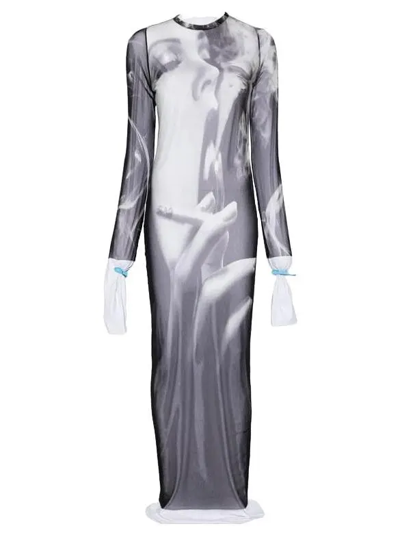 JEAN PAUL GAULTIER Graphic Print Crew Neck Long Sleeve Dress - Black