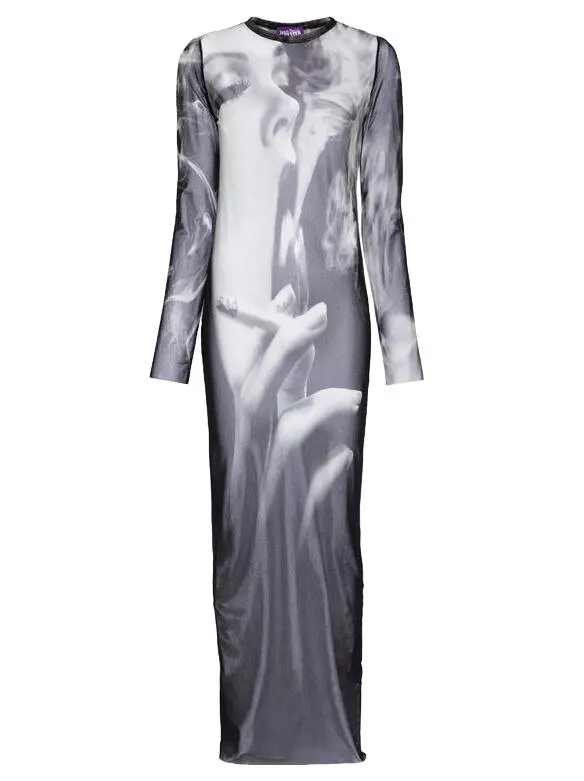 JEAN PAUL GAULTIER Graphic Print Crew Neck Long Sleeve Dress - Black