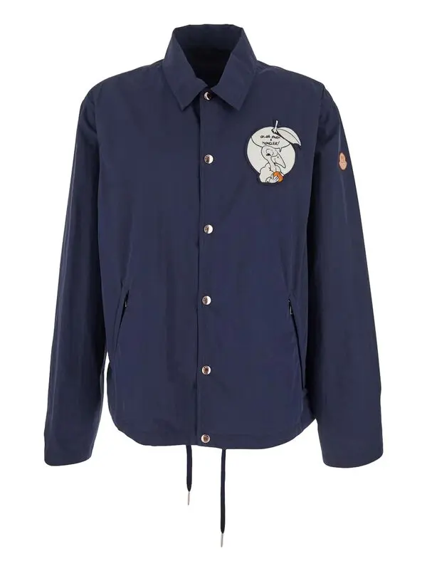 Moncler Satsuma' Blue Jacket With Logo Patch On The Sleeve And Maxi Logo Patch On The Rear In Cotton Blend - Multicolor