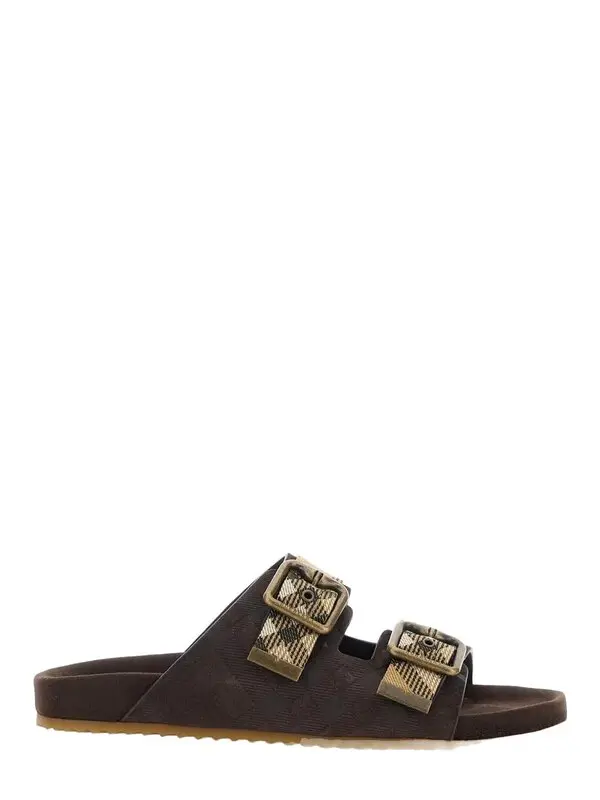 Burberry Suede Flat Sandals With Checked Straps - Brown