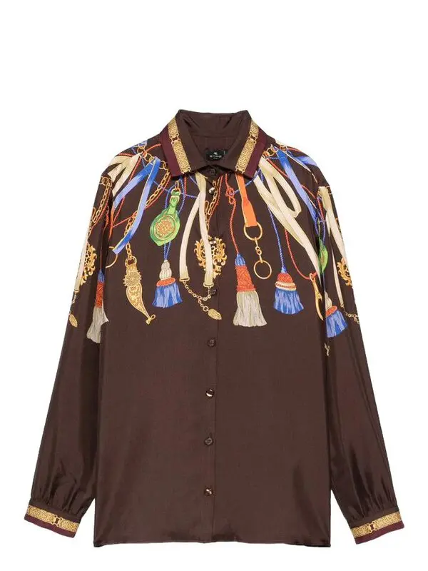 Etro Silk Tassel Print Shirt - Brown