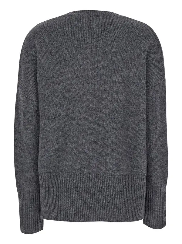LISA YANG Cashmere Long Sleeve U-neck Pullover Sweater - Gray
