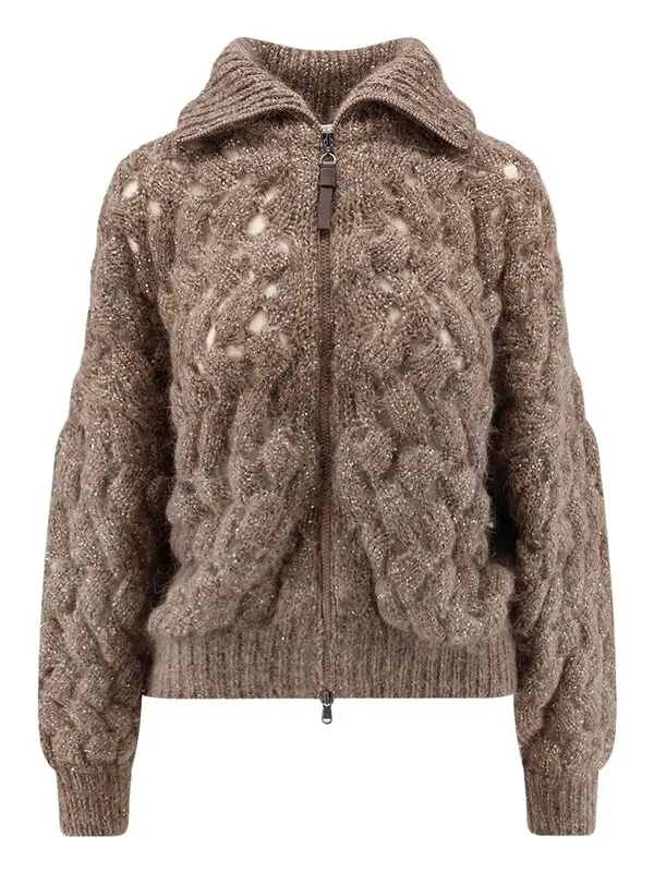 Brunello Cucinelli Perforated Cardigan With Micro-sequins - Brown