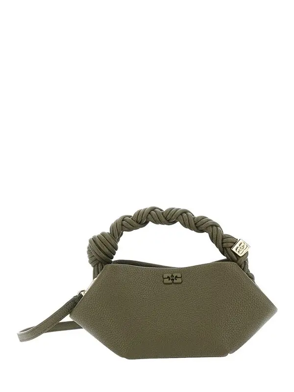 GANNI Bou Mini' Green Handbag With Woven Handle And Adjustable And Removable Strap In Grained Leather For - Multicolor