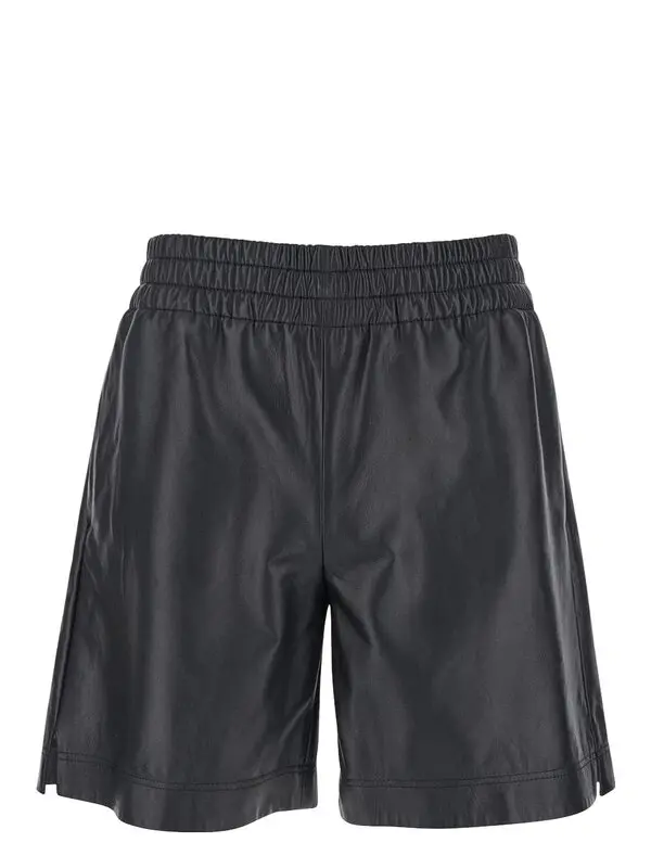 Gucci Black Bermuda Shorts With Elasticated Waist And Logo Lettering In Leather - Multicolor
