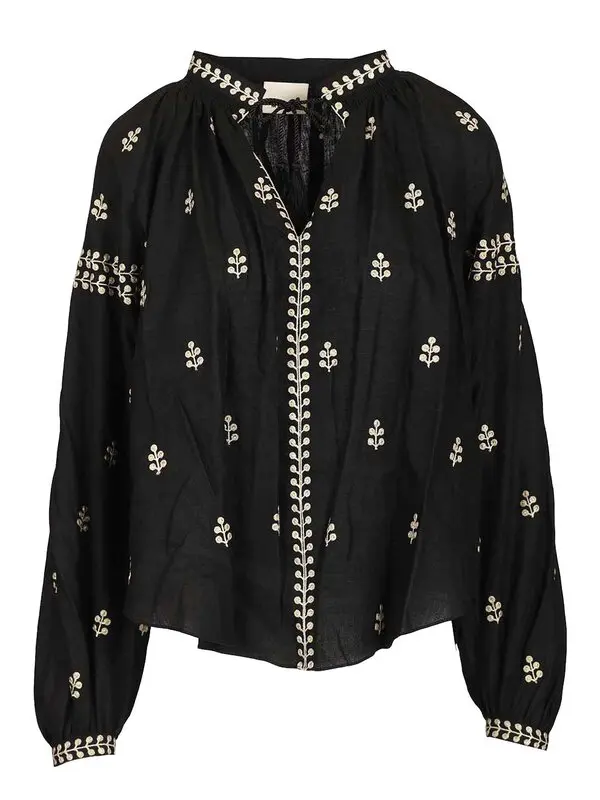 Isabel Marant Étoile Rodis Blouse In Embroidered Tussar Silk - Black