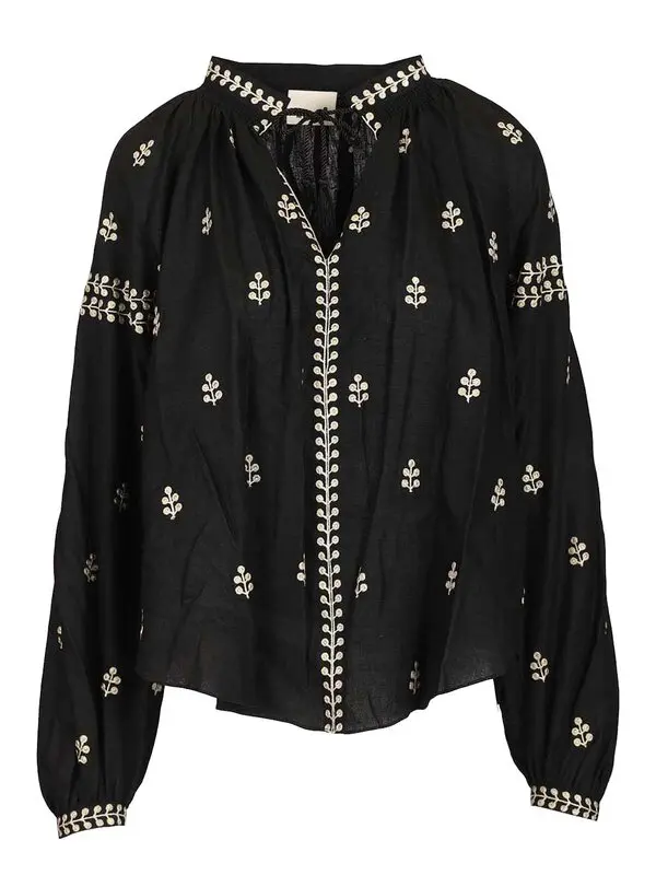 Isabel Marant Étoile Embroidered Tussar Silk Blouse - Black