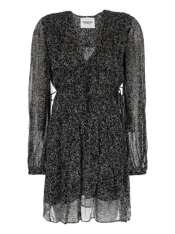 Isabel Marant Étoile Dress 'loriena' With V-neck And All-over Print In Fabric For - Black