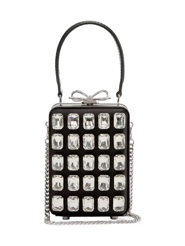SELF-PORTRAIT Satin Shoulder Bag With Crystals - Black