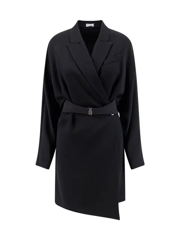 Brunello Cucinelli Chemisier Dress With Tuxedo-style Band - Black