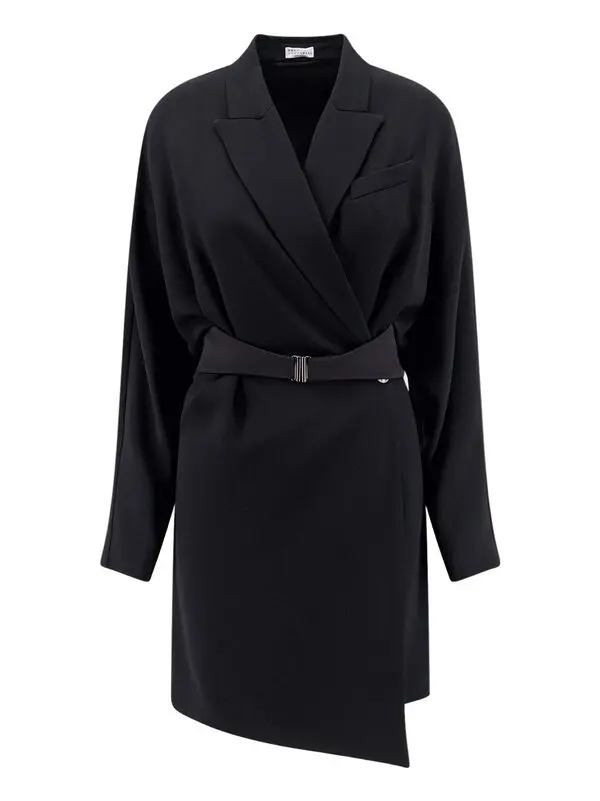 Brunello Cucinelli Chemisier Dress With Tuxedo-style Band - Black