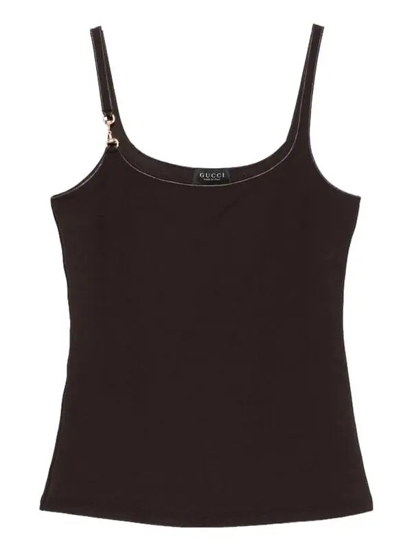 Gucci Scoop Neck Stretch Spaghetti Strap Tank Top - Brown