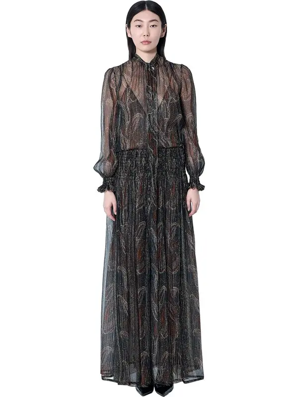Saint Laurent Lavallière Paisley Silk Crepon Maxi Dress - Black