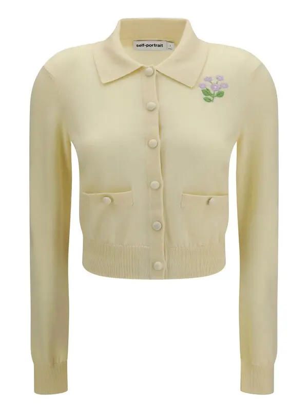 SELF-PORTRAIT Floral Embroidered Knit Cardigan - Yellow