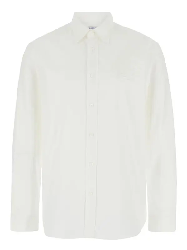 Burberry White Shirt With Classic Collar And Embroidered Logo On The Front In Cotton - Multicolor