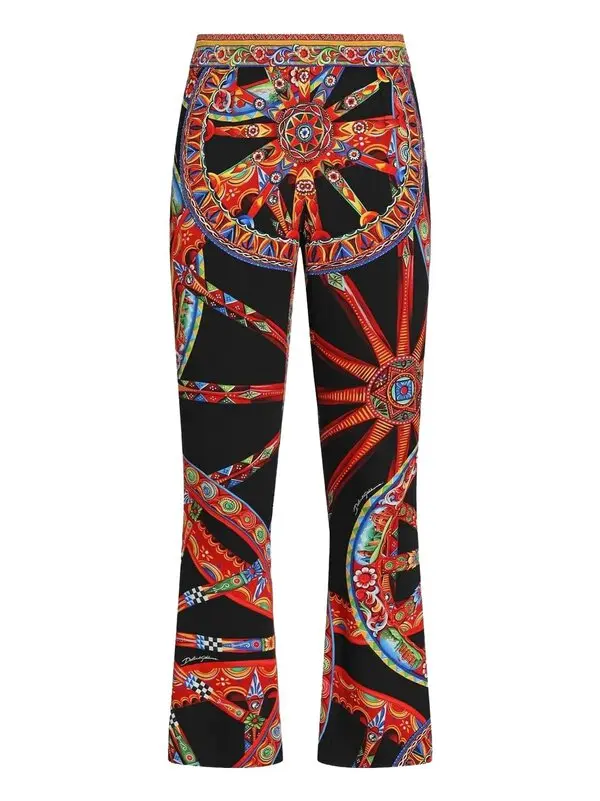 Dolce & Gabbana Pantaloni In Seta Stampa Carretto - Black