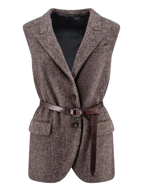 Brunello Cucinelli Sleeveless Blazer With Belt - Multicolor