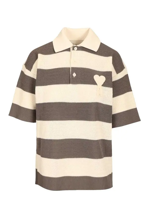 AMI Paris Short Sleeves Polo With De Coeur Patch - Multicolor