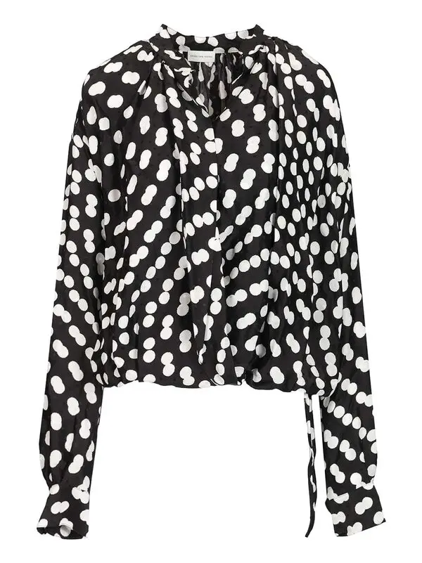 Dries Van Noten Polka Dot Jacquard Satin Draped Blouse - Black