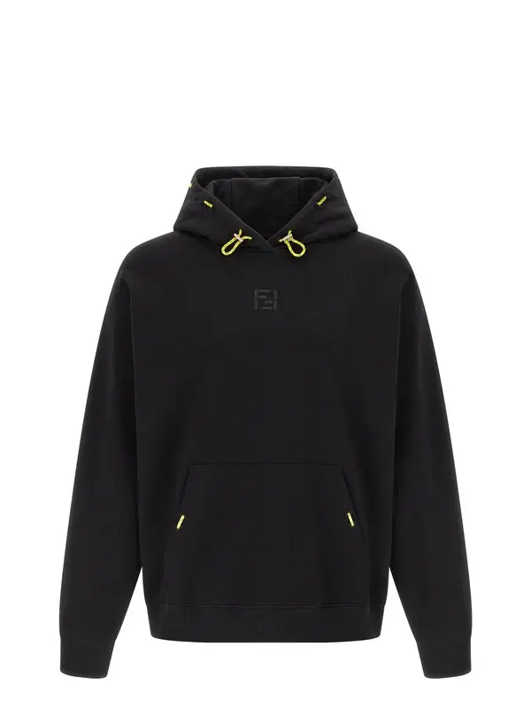 Fendi Cotton Hoodie With Contrast Logo Drawstring - Black