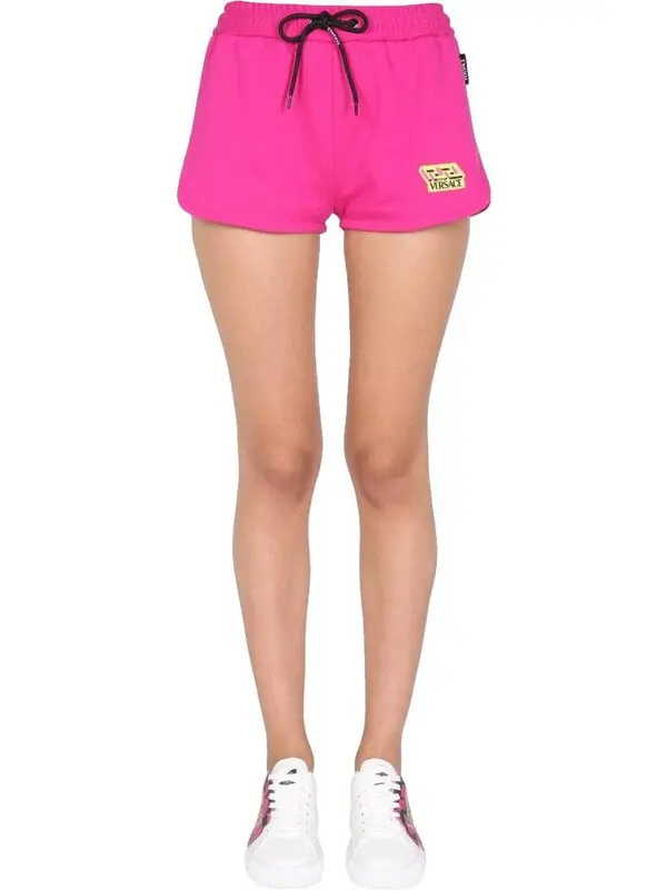 Versace Shorts With Greek Logo Patch - Pink