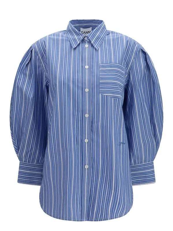 GANNI Striped Cotton T-shirt - Blue